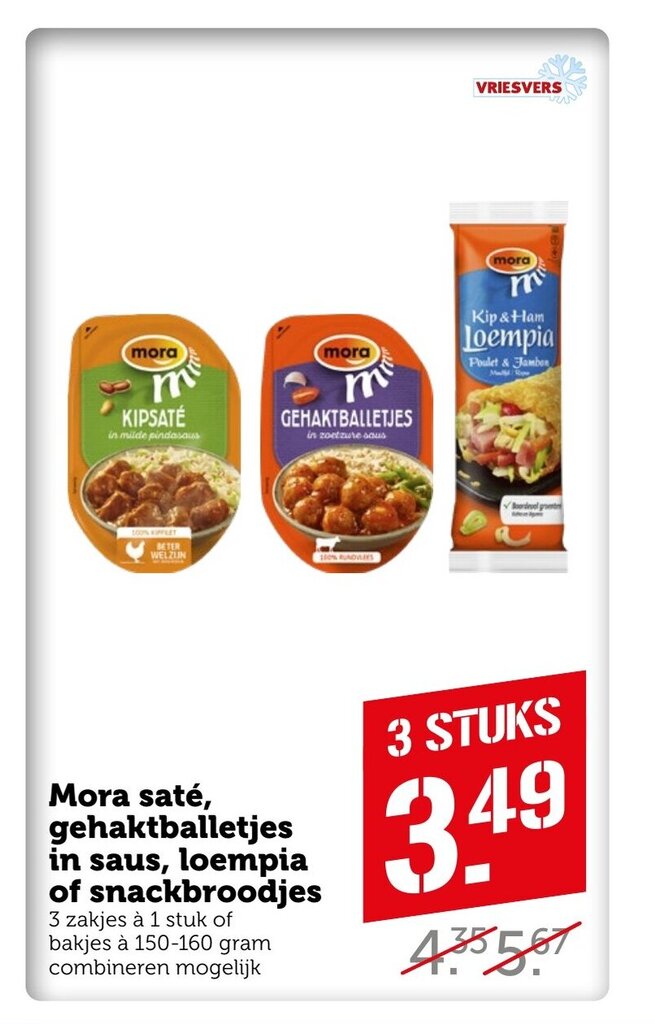 Mora sate gehaktballetjes in saus, loempia of snackbroodjes 3 zakjes a ...
