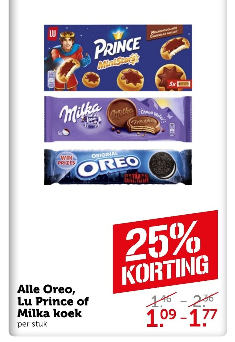 Alle Oreo, Lu Prince of Milka koek per stuk aanbieding bij Coop