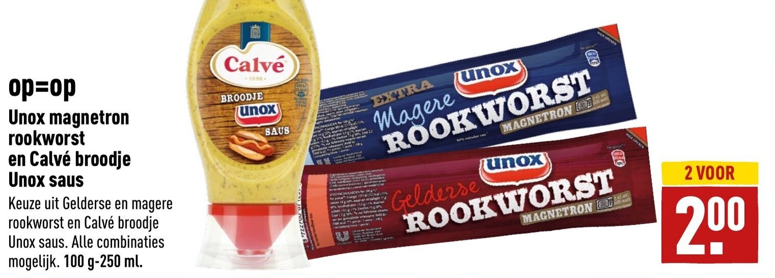 Unox magnetron rookworst en calve broodje unox saus 100g aanbieding bij ...