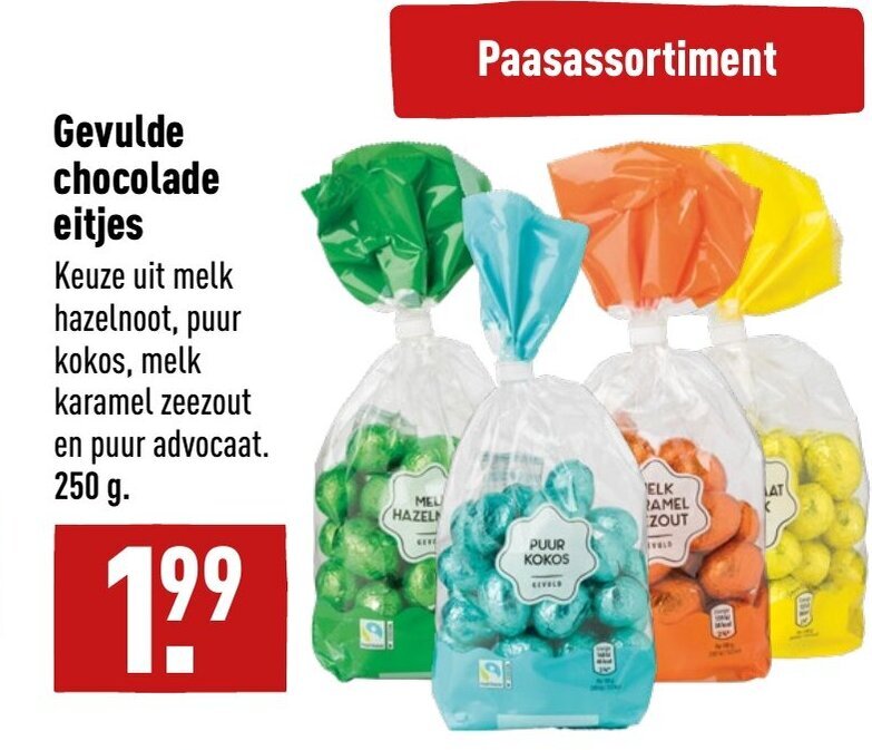 Gevulde chocolade eitjes 250g aanbieding bij ALDI