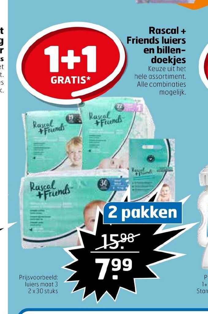 Rascal + Friends luiers en billendoekjes 2 pakken 1+1 Gratis aanbieding ...