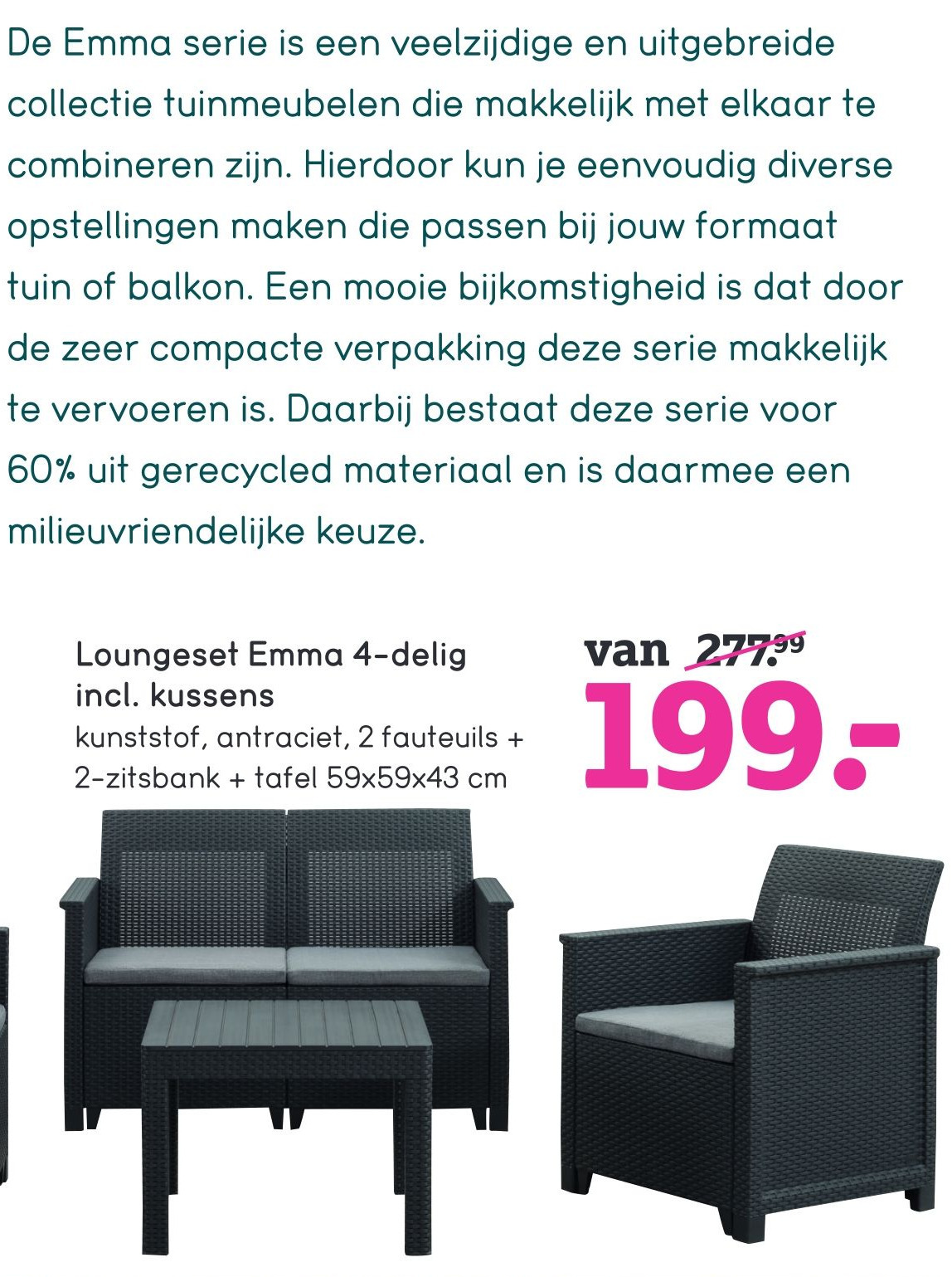 Loungeset emma 4-delig incl. kussens aanbieding bij Leen Bakker