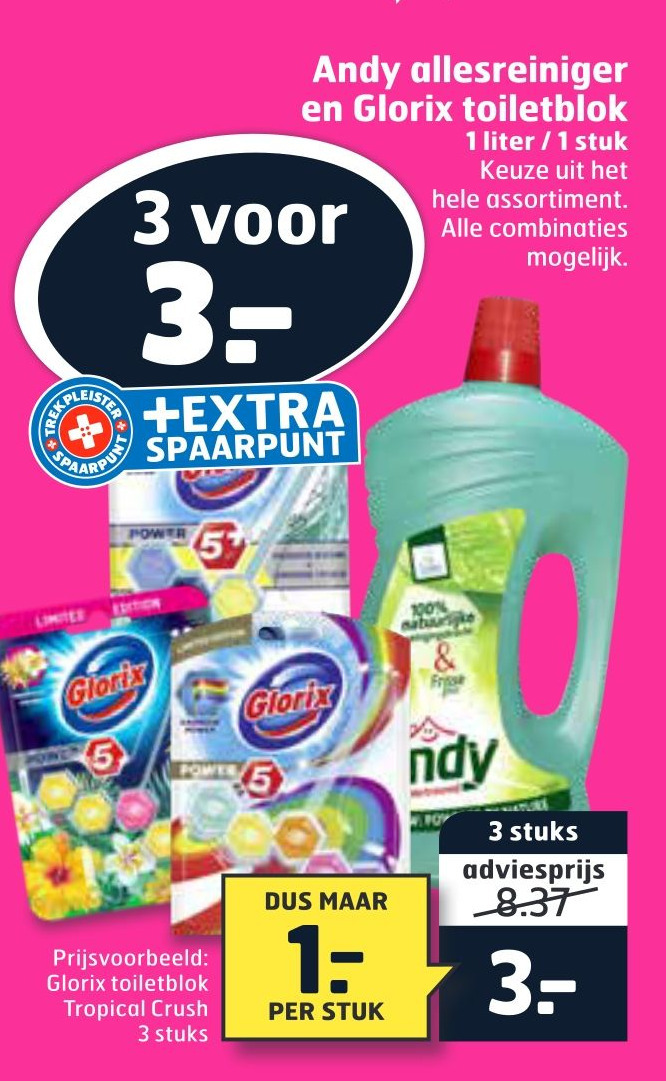Andy allesreiniger en glorix toiletblok aanbieding bij Trekpleister