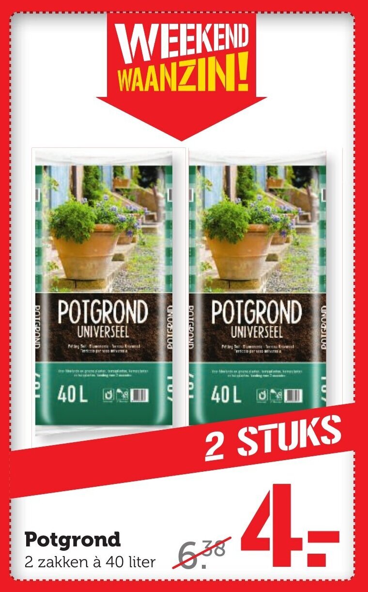 Potgrond 2 zakken a 40 liter aanbieding bij Coop