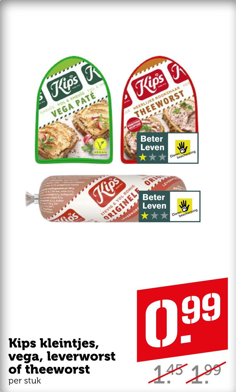 Kips kleintjes, vega, leverworst of theeworst aanbieding bij Coop