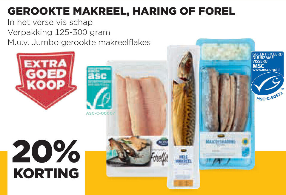 Gerookte makreel, haring of forel aanbieding bij Jumbo