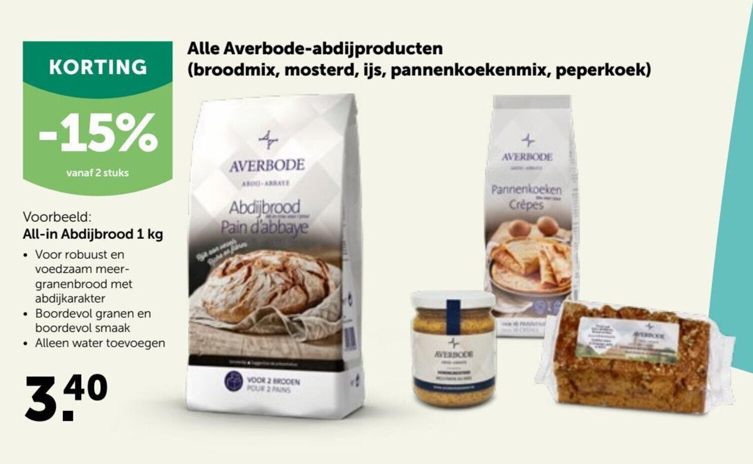 Alle Averbode-abdijproducten (broodmix, mosterd, ijs, pannenkoekenmix ...