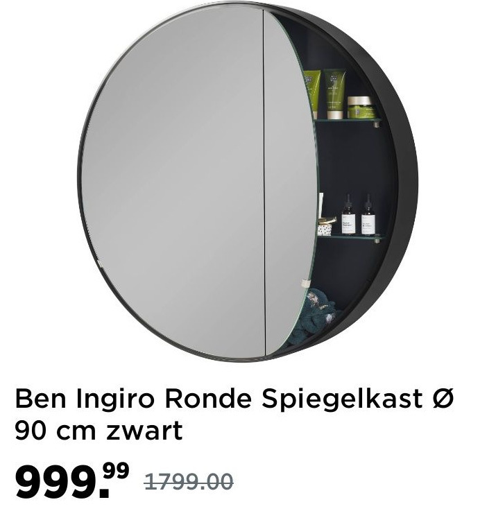 Ben Ingiro Ronde Spiegelkast Ø 90 cm zwart aanbieding bij Saniweb Ben Ingiro Ronde Spiegelkast Ø 90 cm zwart aanbieding bij Saniweb