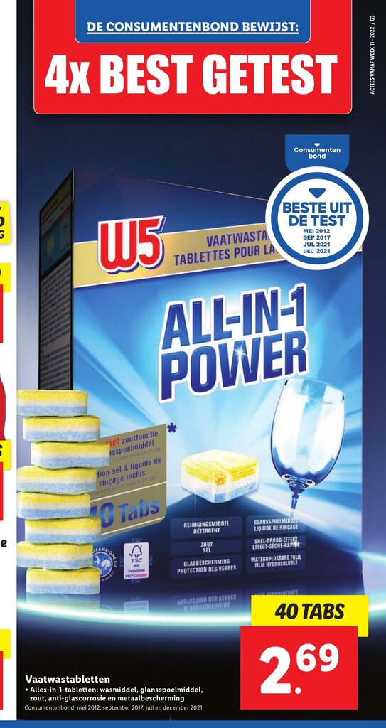 Vaatwastabletten 40 tabs aanbieding bij Lidl