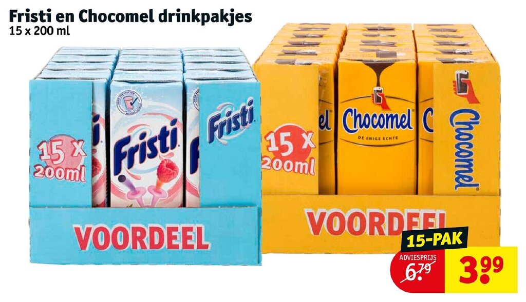 Fristi en chocomel drinkpakjes 15 x 200ml aanbieding bij Kruidvat