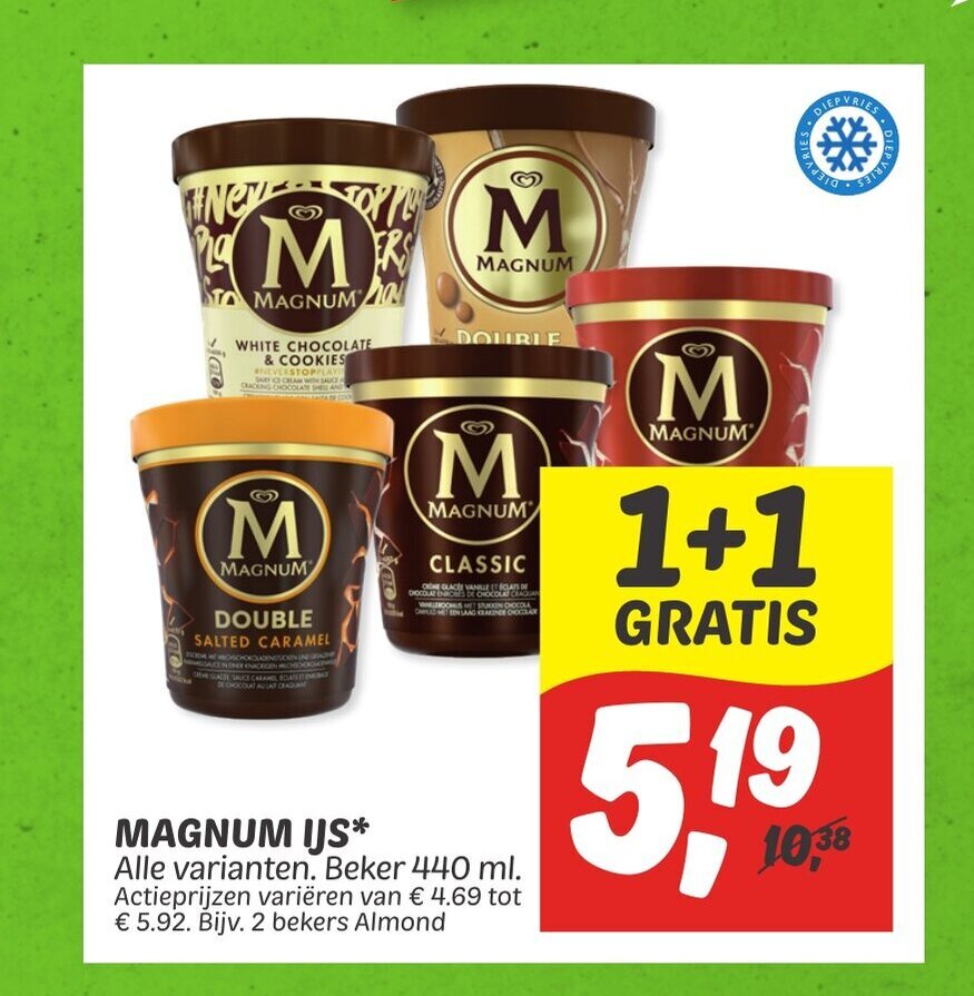 Magnum Ijs beker 440 ml 1+1 Gratis aanbieding bij Dekamarkt