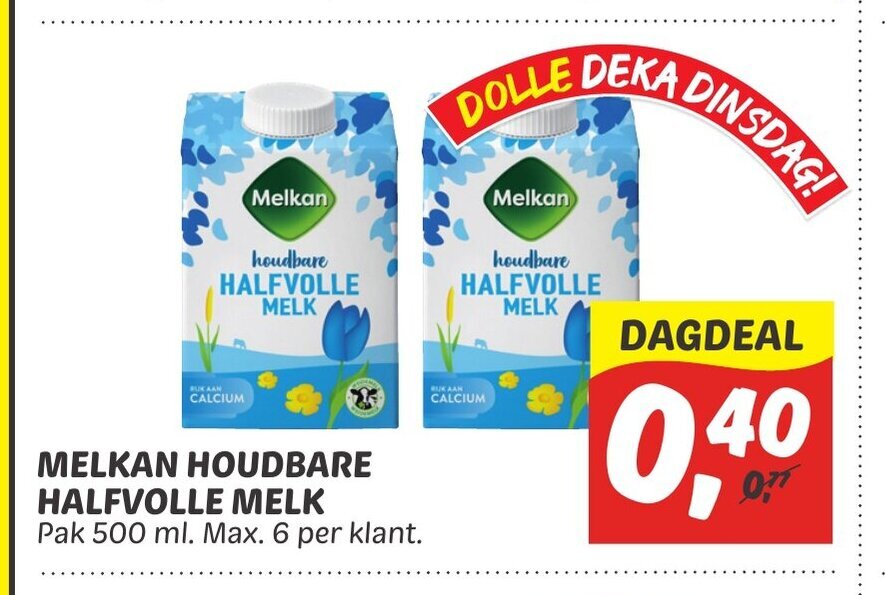 Melkan Houdbare Halfvolle melk pak 500 ml aanbieding bij Dekamarkt