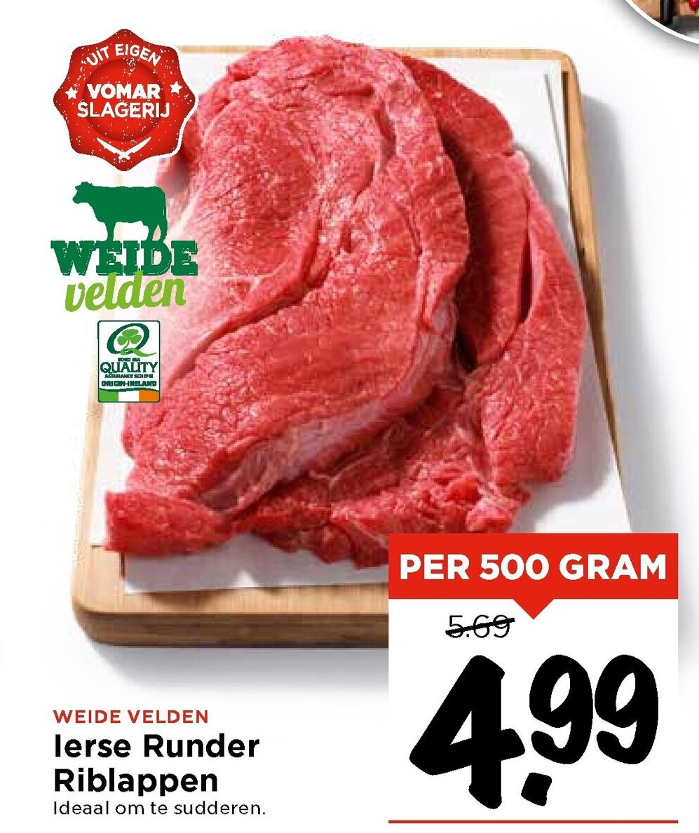 Ierse runder riblappen 500g aanbieding bij Vomar