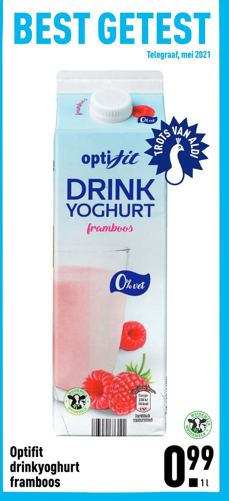 Optifit drinkyoghurt framboos aanbieding bij ALDI
