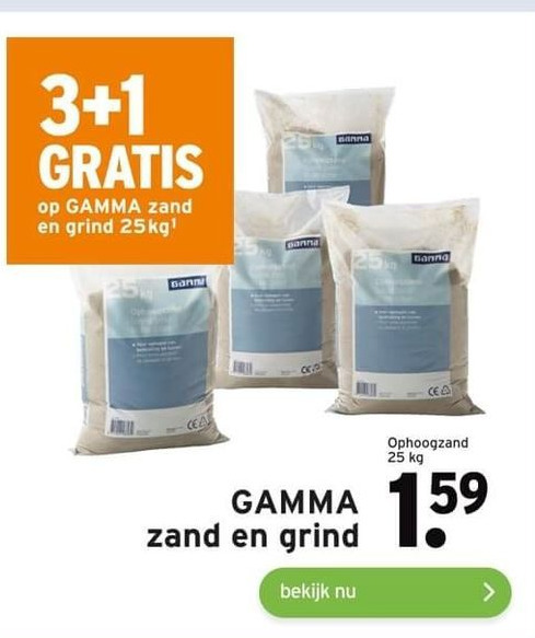 GAMMA zand en grind aanbieding bij GAMMA 3+1 GRATIS