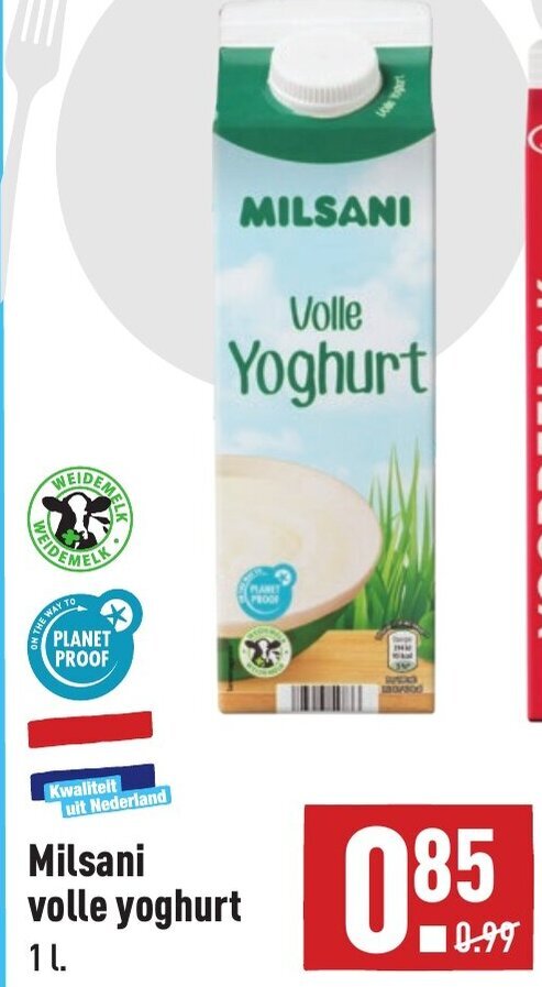 Milsani volle yoghurt 1L aanbieding bij ALDI
