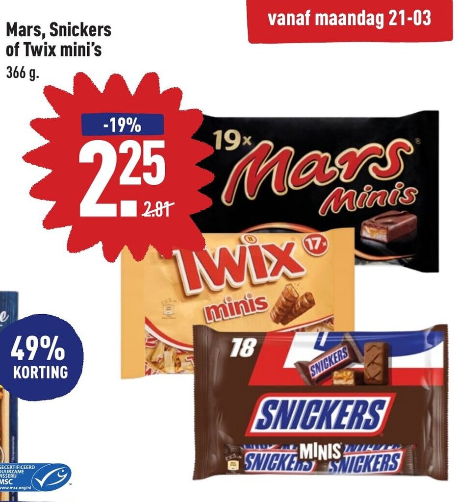 Mars, snickers of twix mini's 366g aanbieding bij ALDI