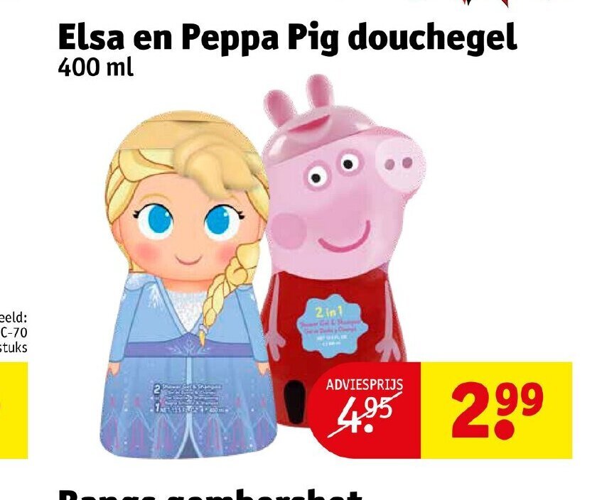 Elsa en Peppa Pig douchegel 400 ml aanbieding bij Kruidvat