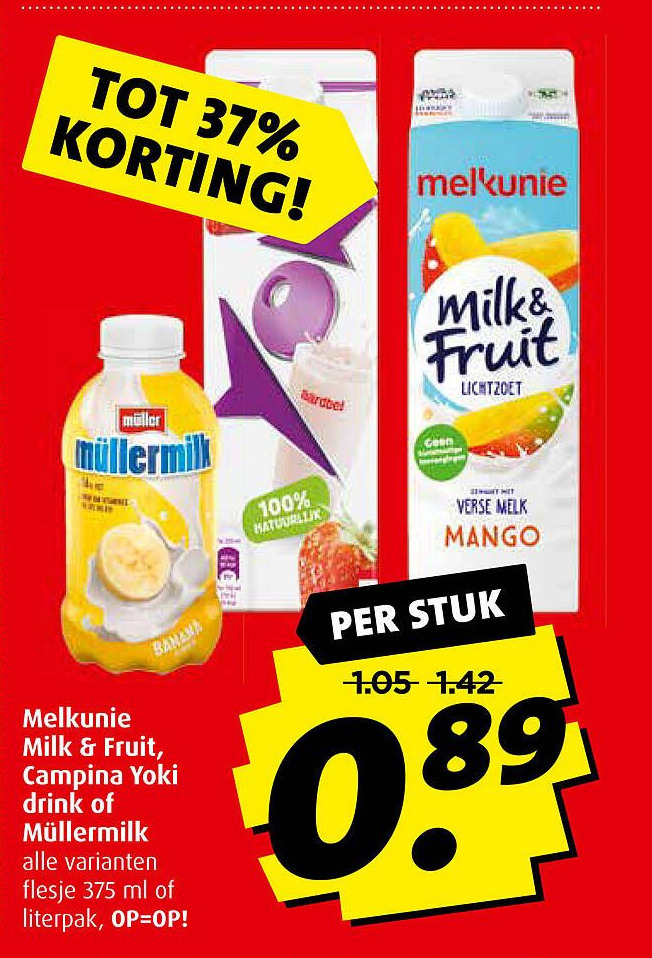 Melkunie Milk & Fruit, Campina Yoki drink of Müllermilk aanbieding bij Boni