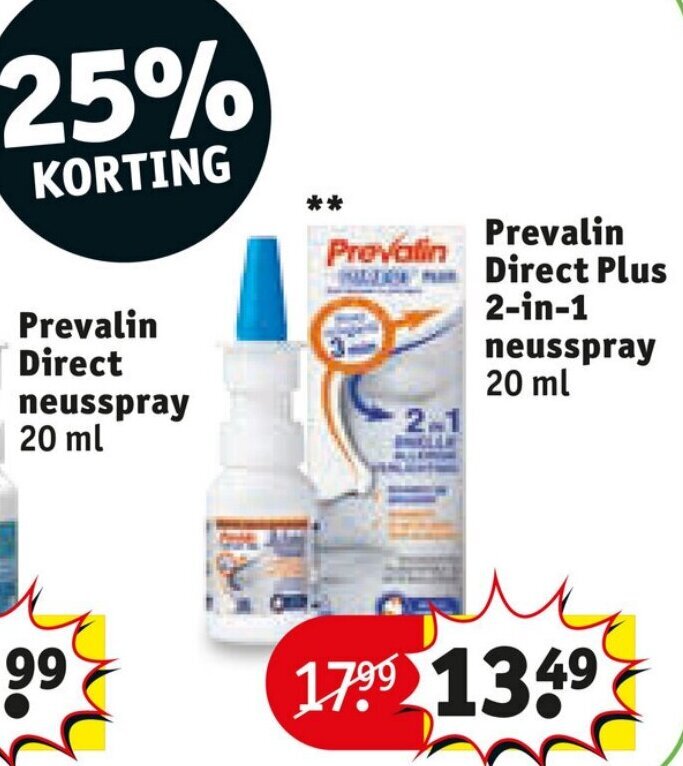 Prevalin direct plus 2-in-1 neusspray 20 ml aanbieding bij Kruidvat