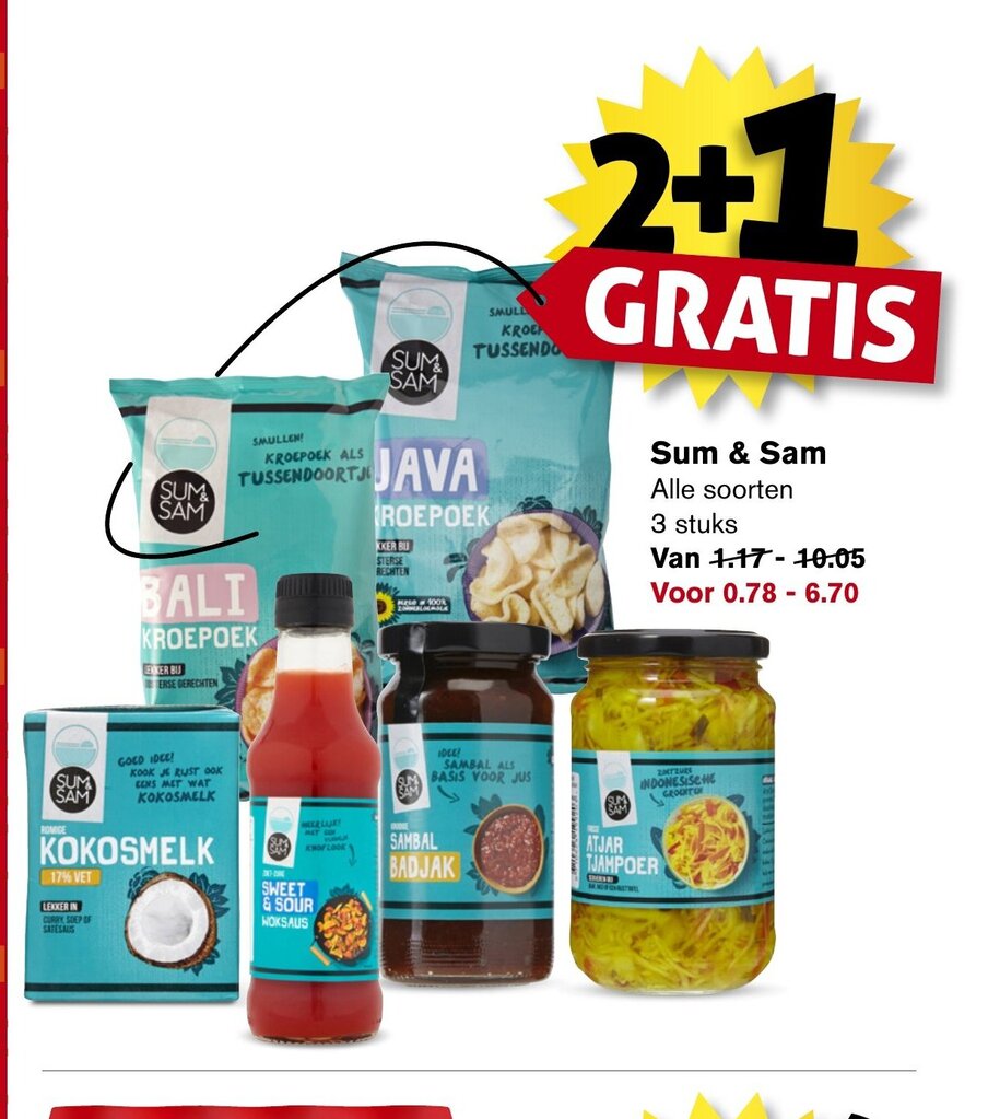 Sum & Sam alle soorten 3 stuks 2+1 Gratis aanbieding bij Hoogvliet