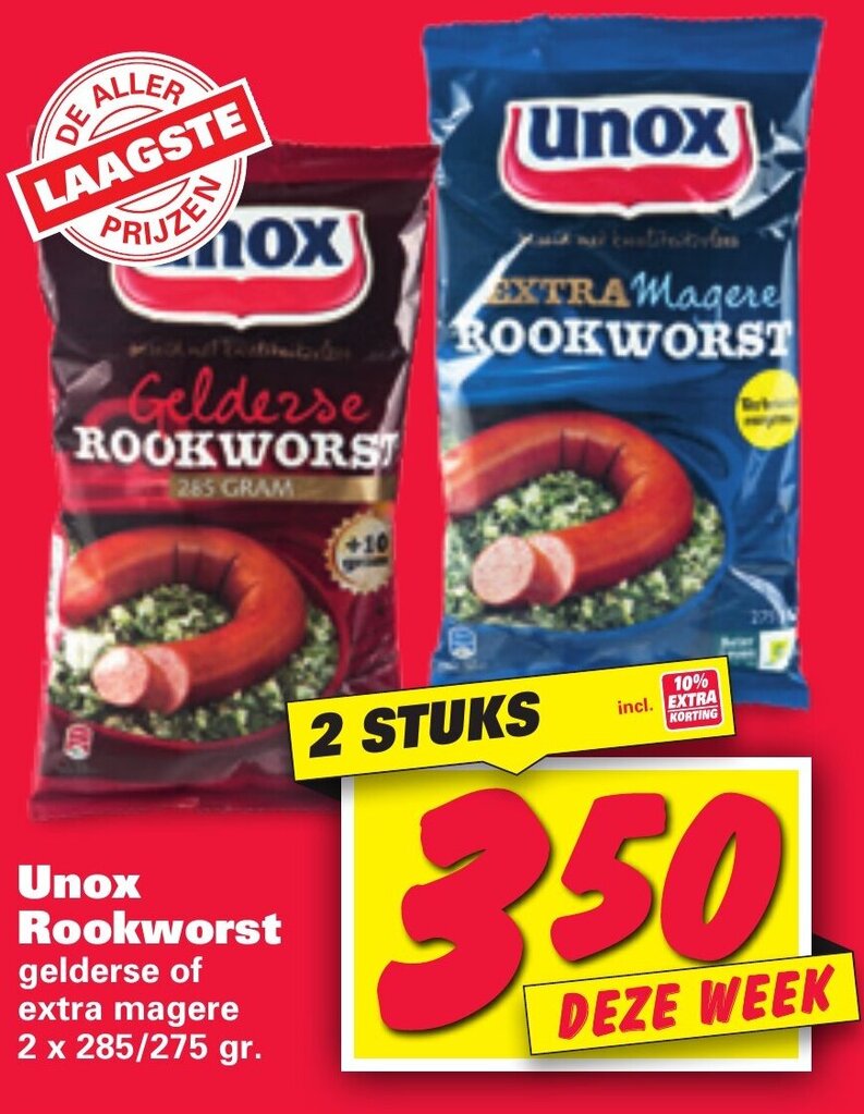 Unox rookworst 275/285g aanbieding bij Nettorama