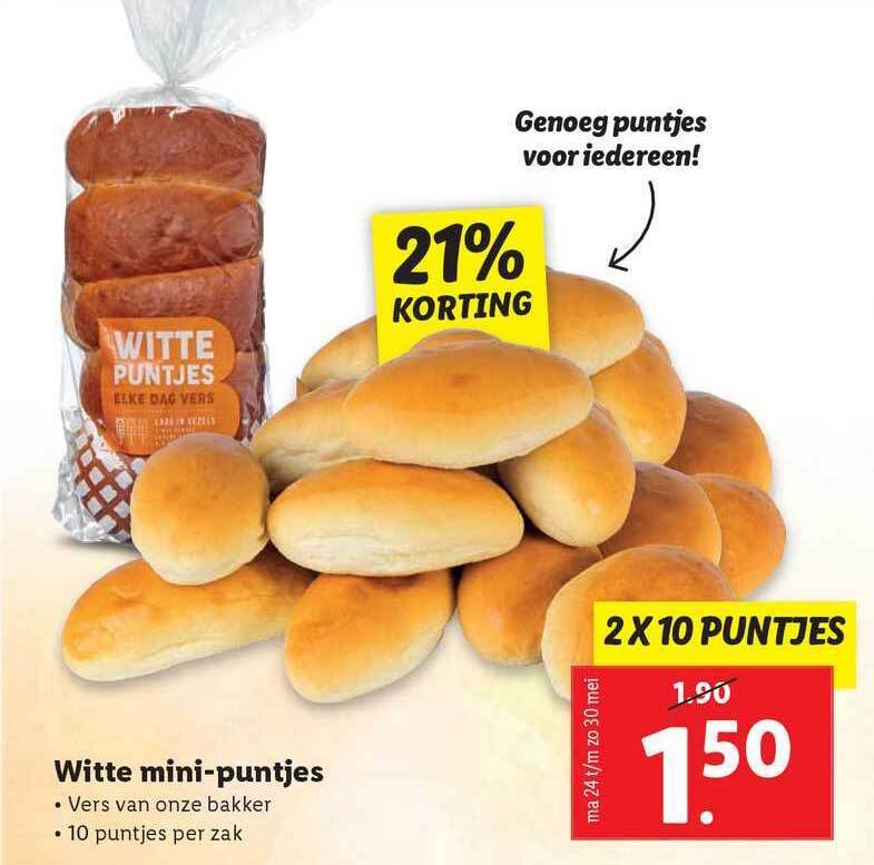 Witte mini-Puntjes 21% Korting aanbieding bij Lidl