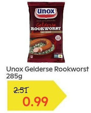 Unox Gelderse Rookworst 285g aanbieding bij Ochama