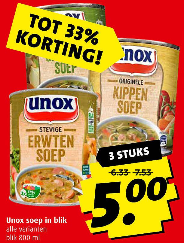 Unox soep in blik aanbieding bij Boni