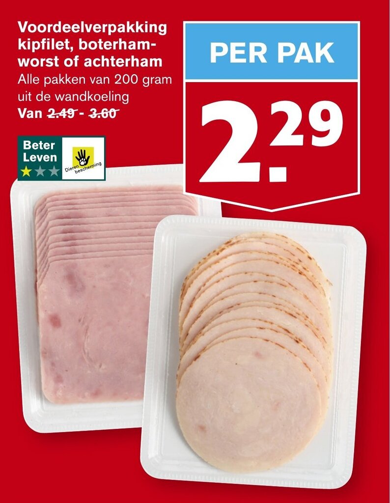 Voordeelverpakking kipfilet, boterham-worst of achterham 200g ...