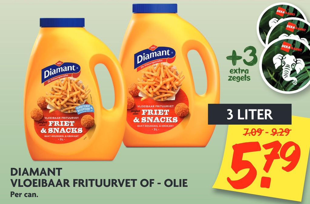 Diamant Vloeibaar Frituurvet Of - Olie 3 liter aanbieding bij Dekamarkt