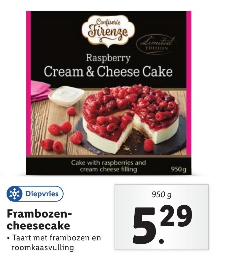Frambozen- cheesecake 950 G aanbieding bij Lidl