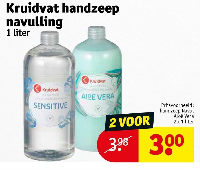 Handzeep navulling 1 liter aanbieding bij Kruidvat
