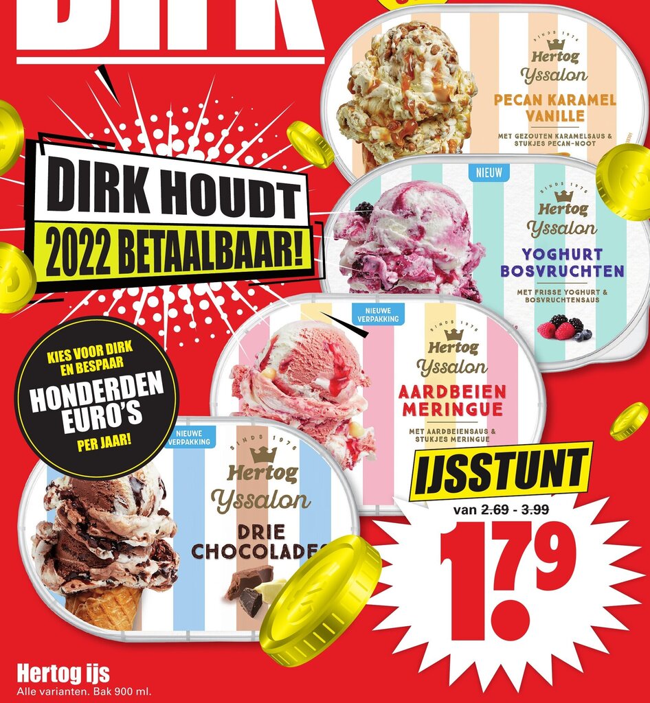 Hertog ijs 900ml aanbieding bij Dirk