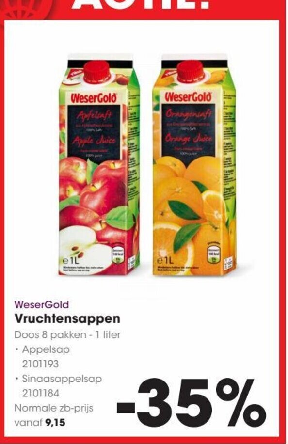Wesergold Vruchtensappen 1 liter aanbieding bij HANOS