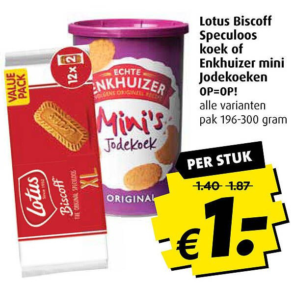 Lotus Biscoff Speculoos koek of Enkhuizer mini Jodekoeken aanbieding ...