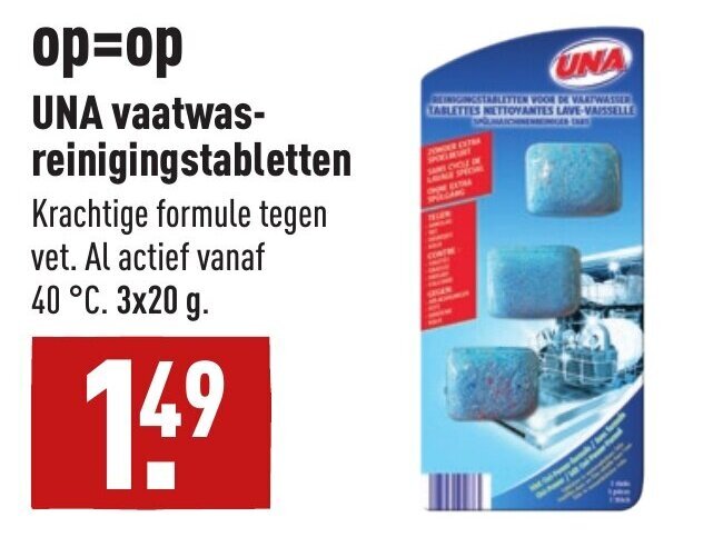 Una vaatwas-reinigingstabletten 3 x 20g aanbieding bij ALDI