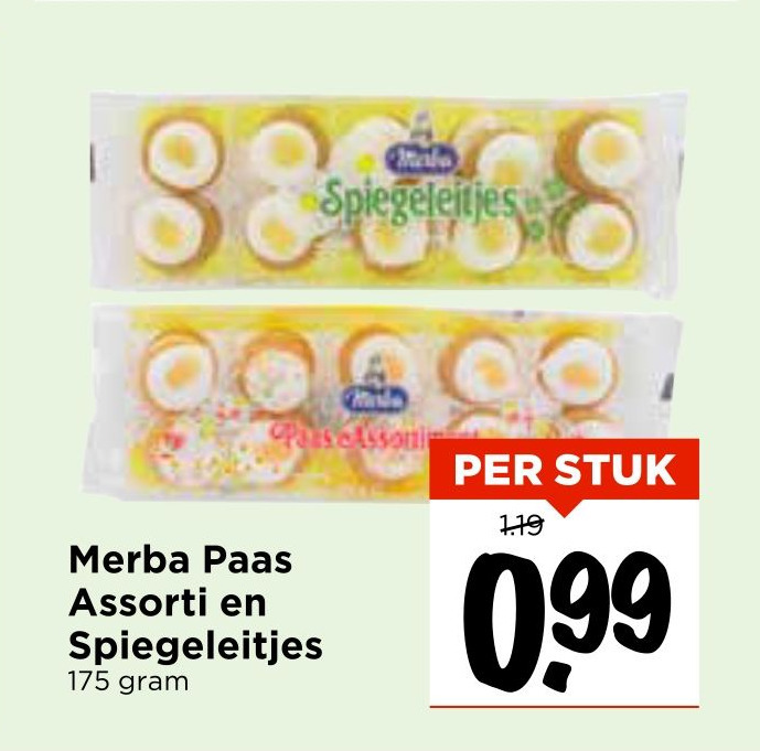 Merba Paas Assorti en Spiegeleitjes 175 gram aanbieding bij Vomar