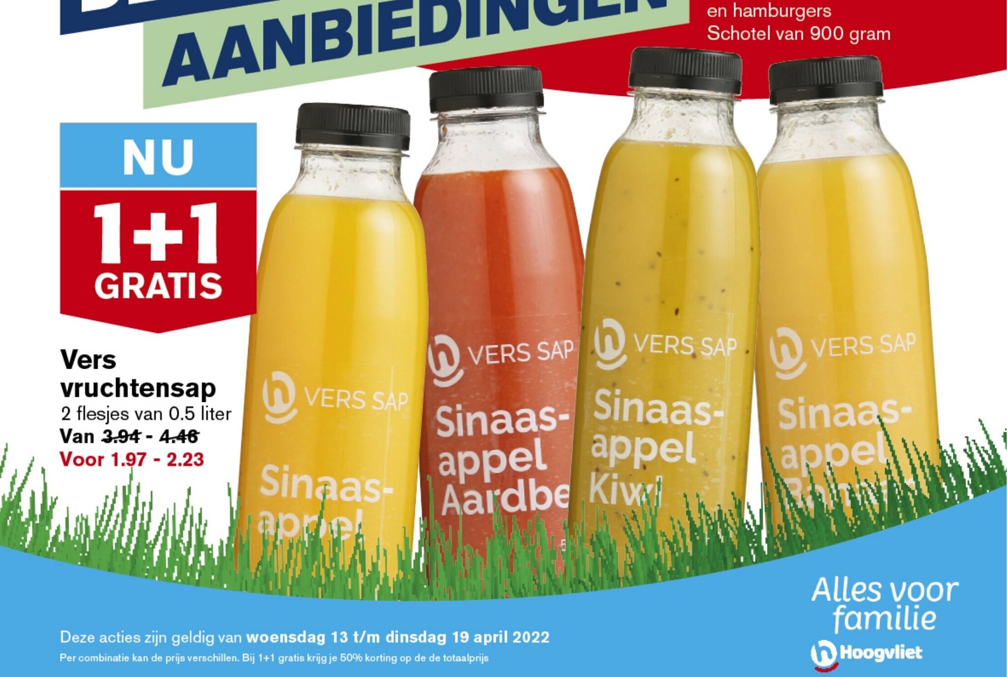 Vers vruchtensap 2 flesjes van 0.5 liter aanbieding bij Hoogvliet