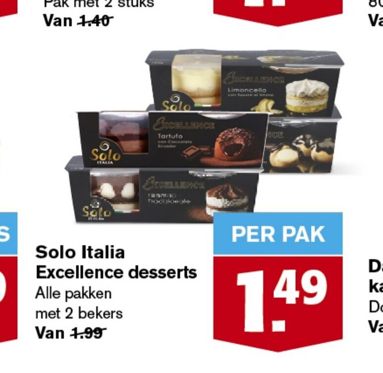 Solo Italia Excellence desserts alle pakken met 2 bekers aanbieding bij ...