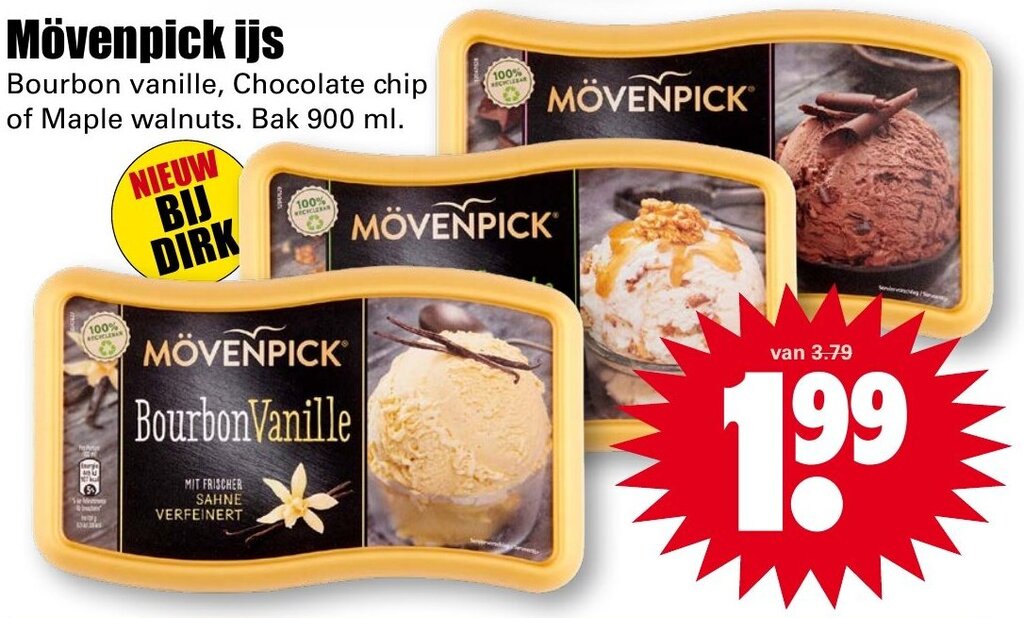 Movenpick ijs 900 ml aanbieding bij Dirk