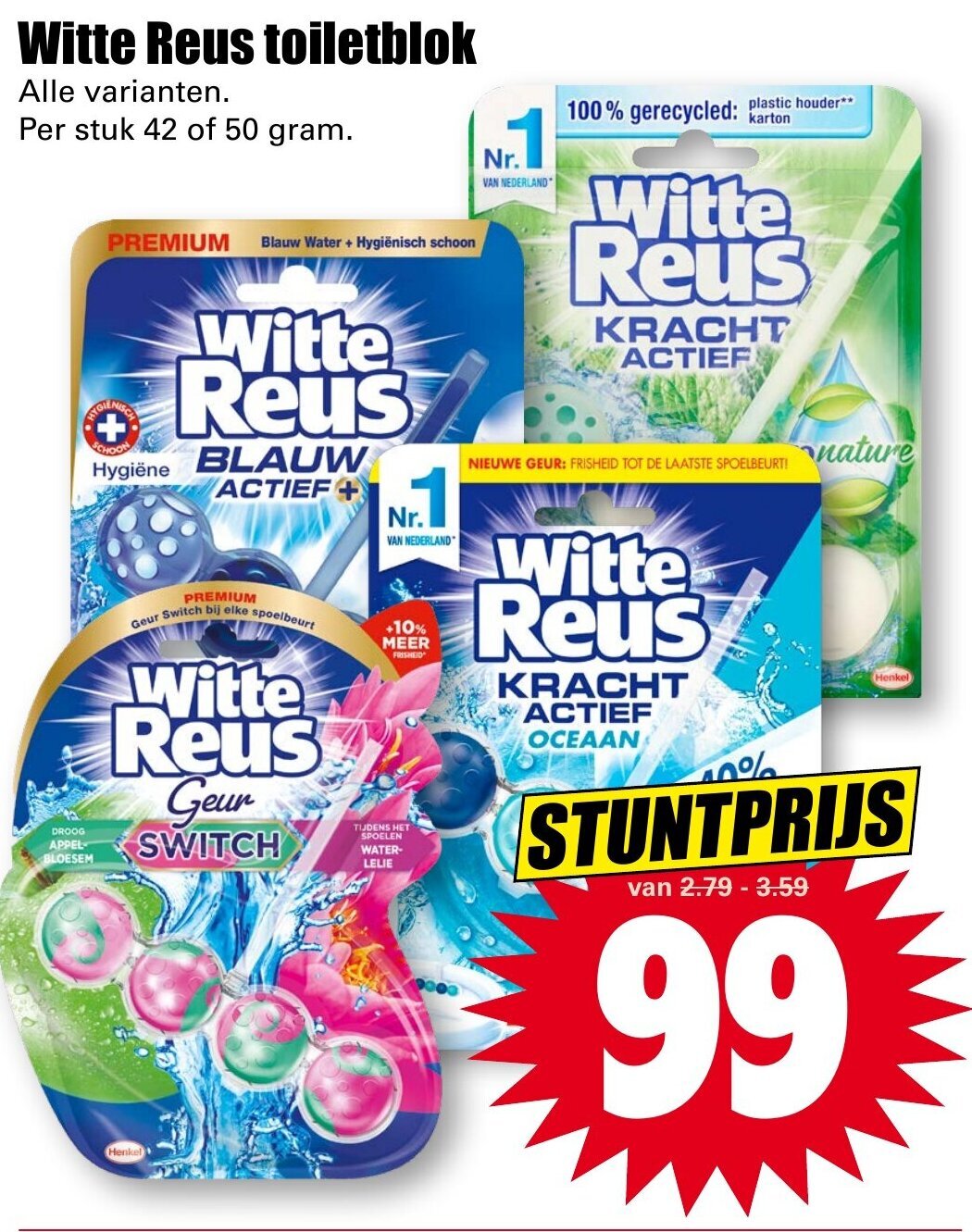 Witte reus toiletblok 42 of 50 gram aanbieding bij Dirk