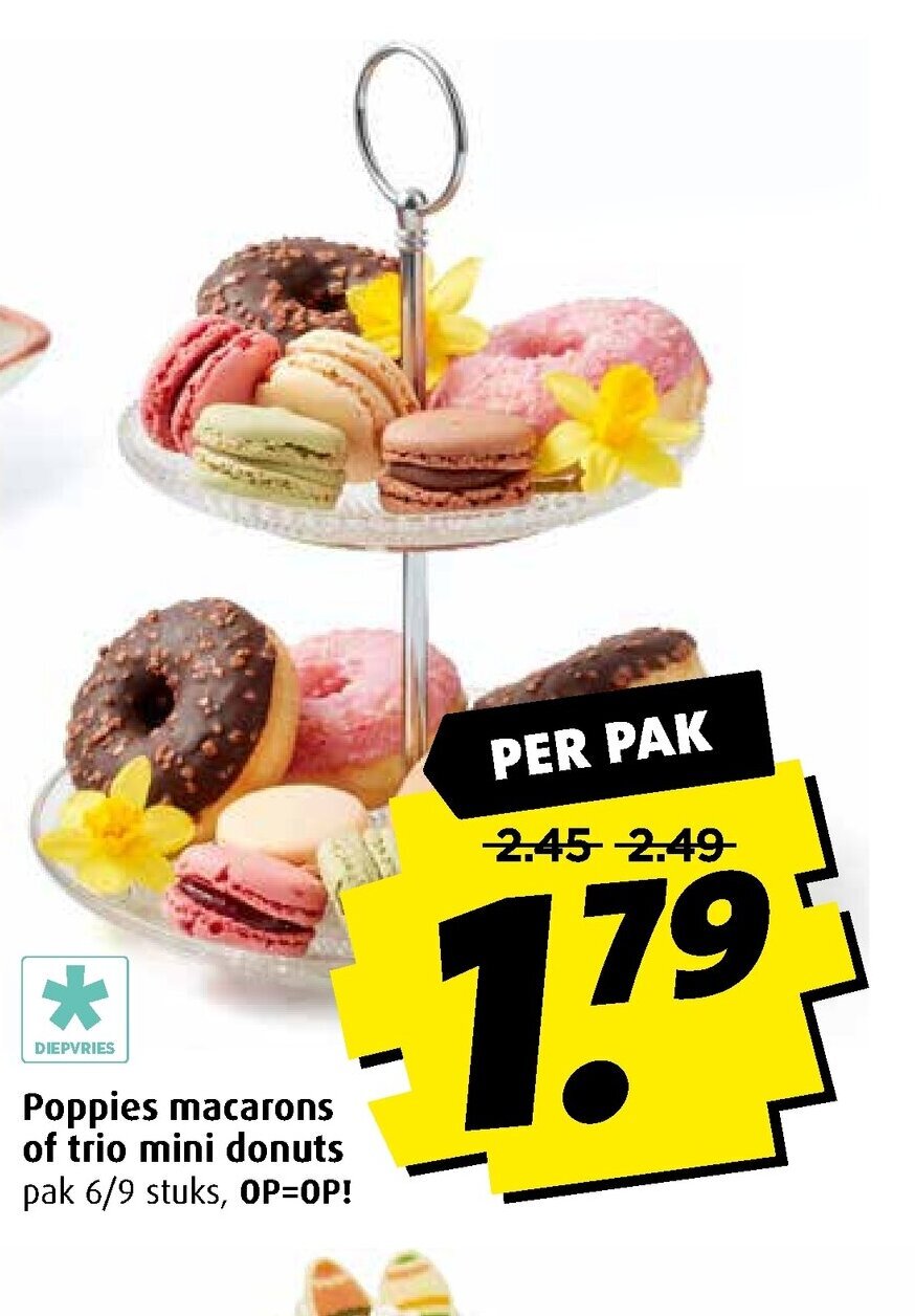 Poppies macarons of trio mini donuts aanbieding bij Boni