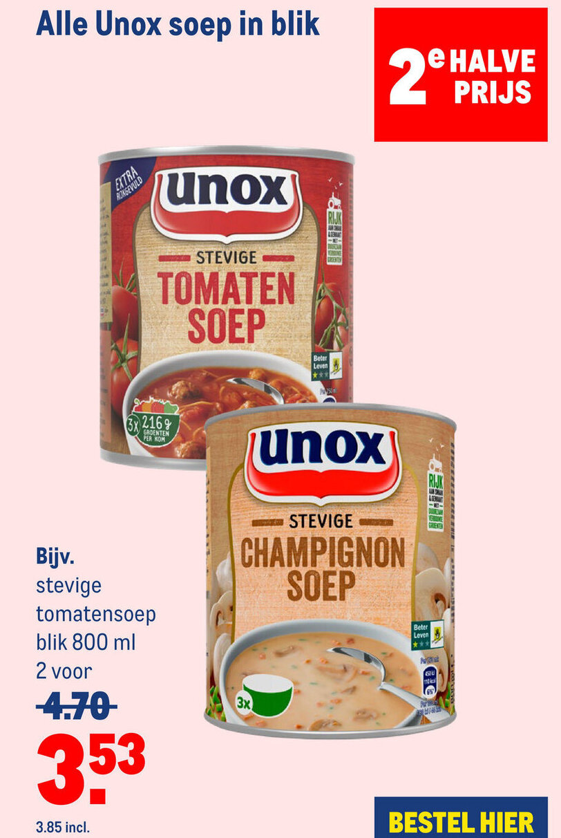 Alle Unox soep in blik 800 ml aanbieding bij Makro