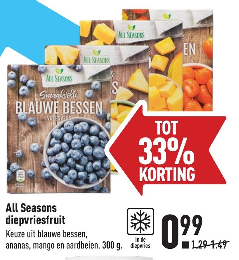 All Seasons diepvriesfruit 300g aanbieding bij ALDI