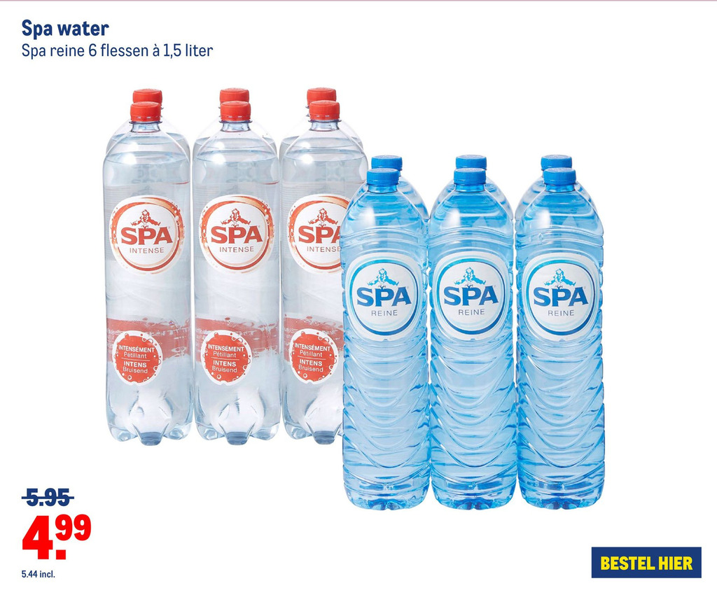 Spa water Spa reine 6 flessen à 1,5 liter aanbieding bij Makro