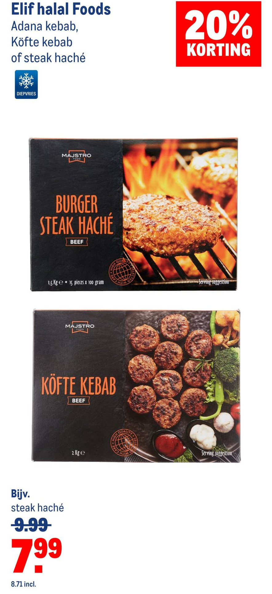 Elif halal Foods Adana kebab, Köfte kebab of steak haché aanbieding bij ...