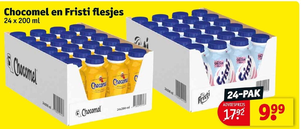 Chocomel en Fristi flesjes 24 x 200 ml aanbieding bij Kruidvat