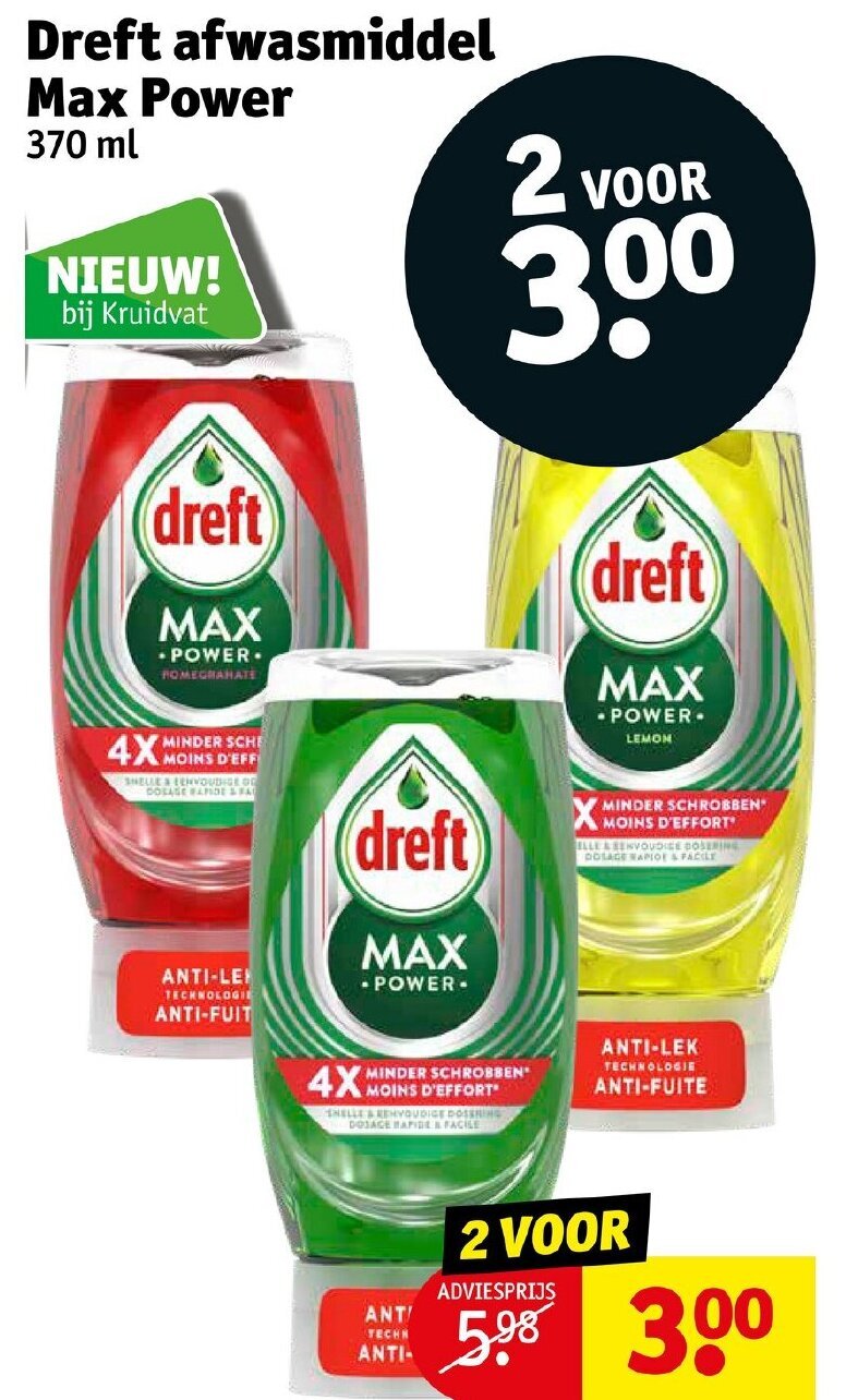 Dreft afwasmiddel Max Power 370 ml aanbieding bij Kruidvat