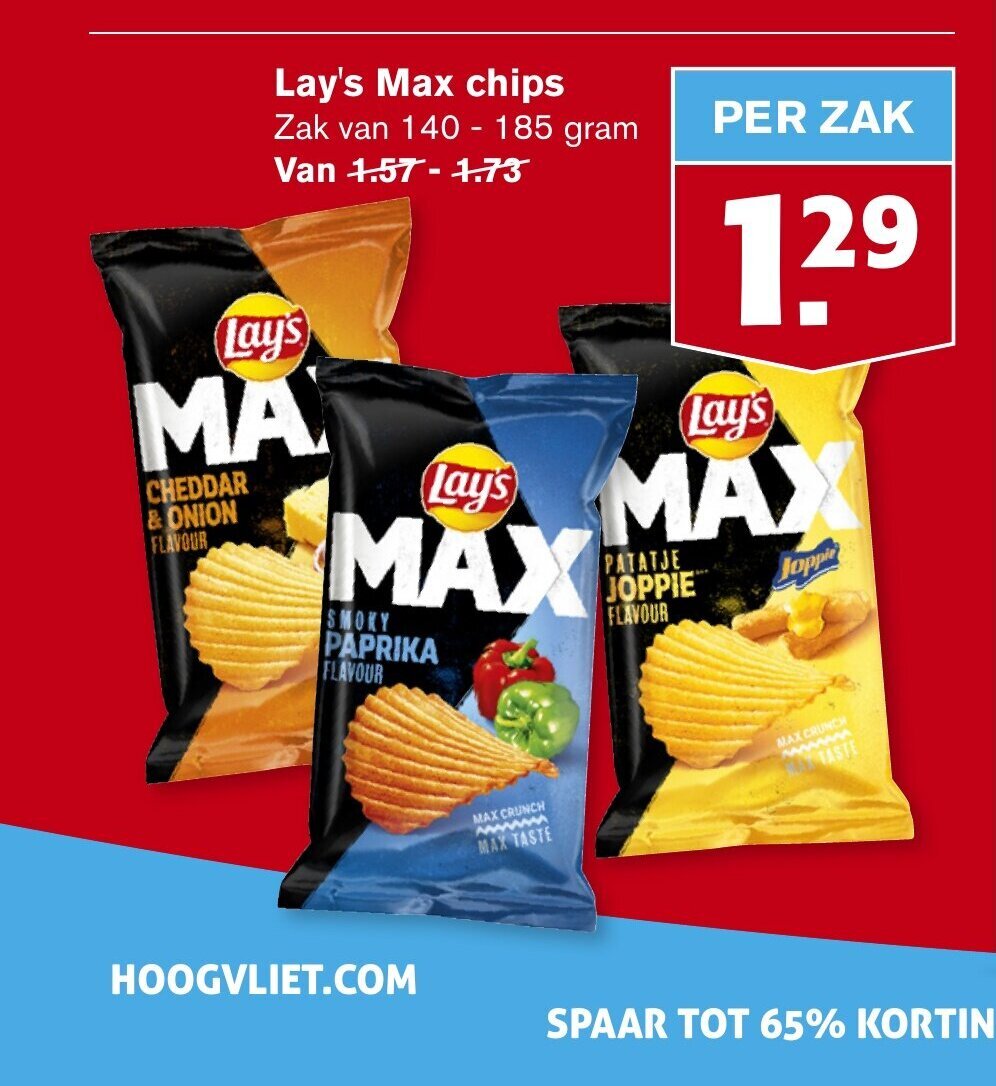 Lay's Max chips 140 - 185 gram aanbieding bij Hoogvliet